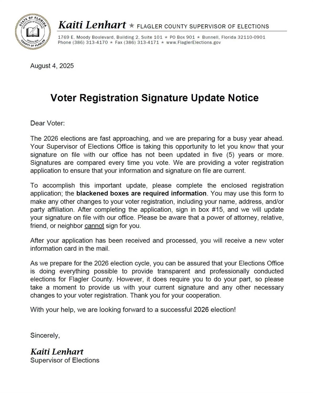 2026 Signature Updates | Flagler County Elections Office